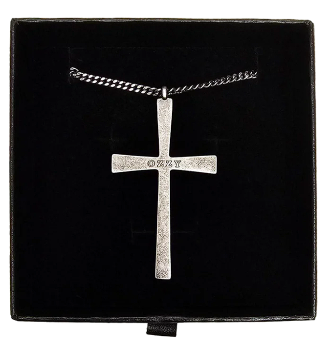OZZY OSBOURNE Silver Plated Cross Pendant Necklace Chain OFFICIAL Black ...