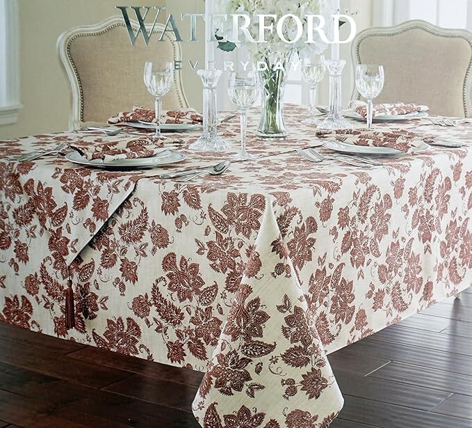 Waterford Cotton Tablecloth Regan Cinnamon Rust Red and Cream 60in x ...