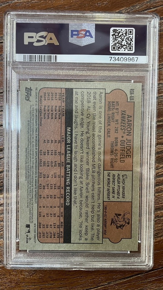 2021 Topps Heritage Aaron Judge Real One Auto Red Ink PSA 9 Auto 10 37/ ...