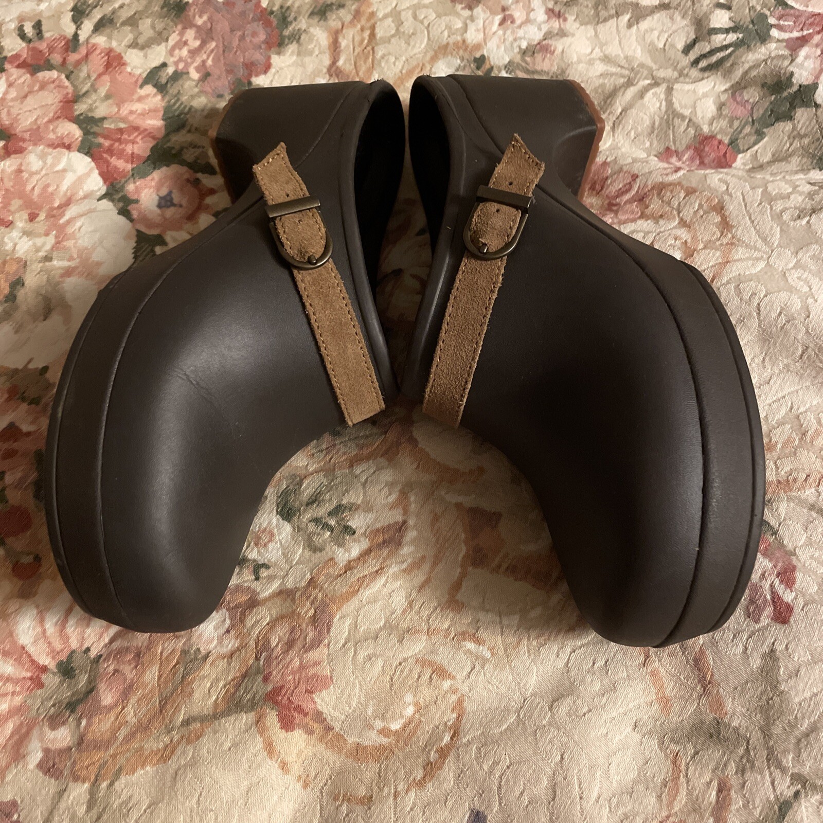 Mismatch Brown Crocs Leather Strap Sarah Mule Clogs Dual Comfort Size ...