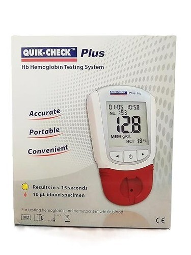 Quick Check Instant Hb Hemoglobin Testing meter with 20 Test Strip Free ...