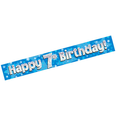AGE 7 HAPPY BIRTHDAY PARTY HOLOGRAPHIC BANNER - 7th BLUE BOY - FAST ...