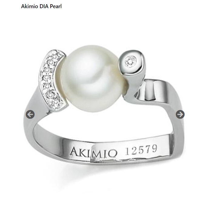 Akimio Dot-Curve Diamonds & Pearl, Platinum over St.Silver Ring, Size 7 ...