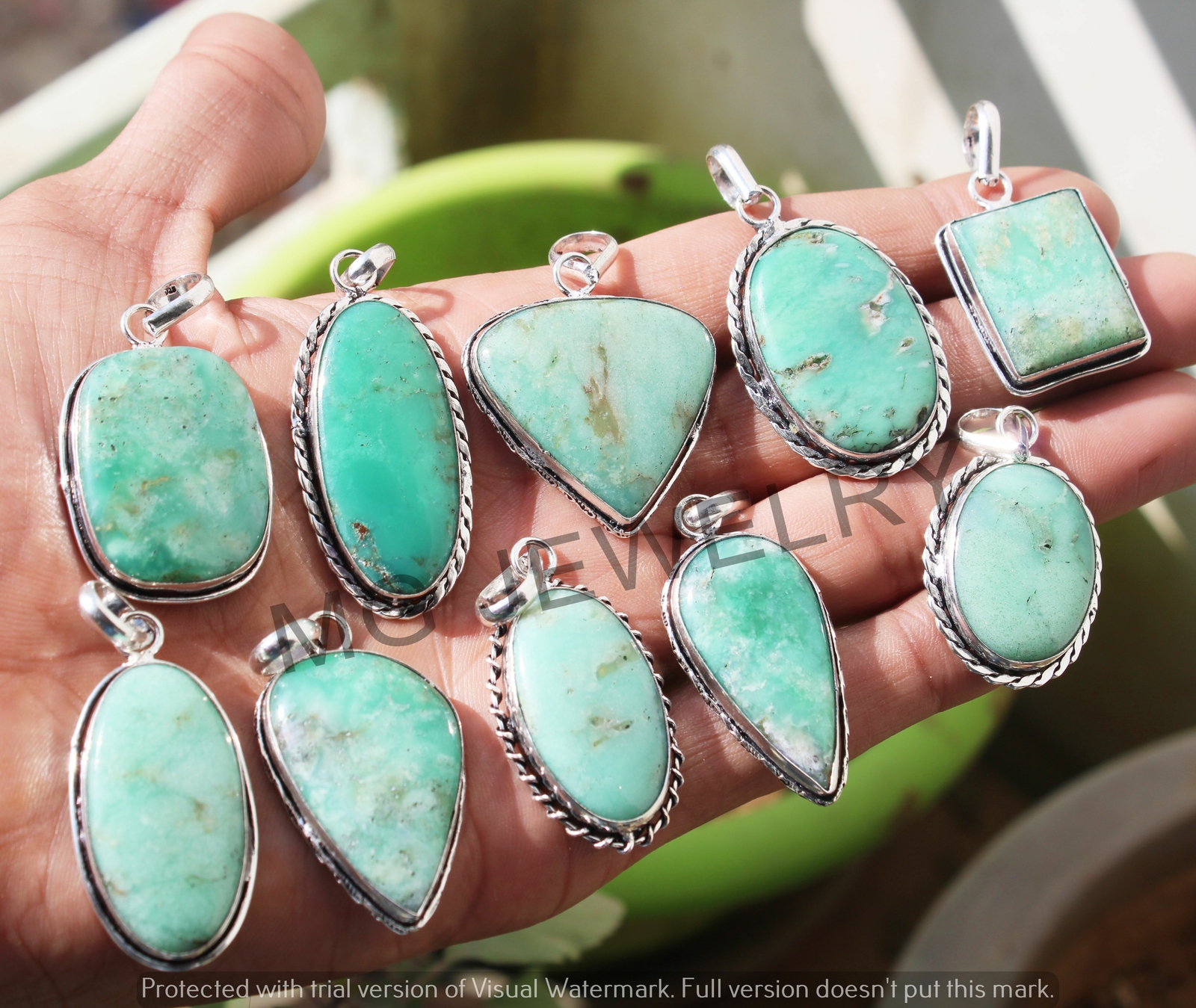 1000 Pièces Lot Naturel Chrysoprase Pierre 925 Plaqué Argent Pendentif ...