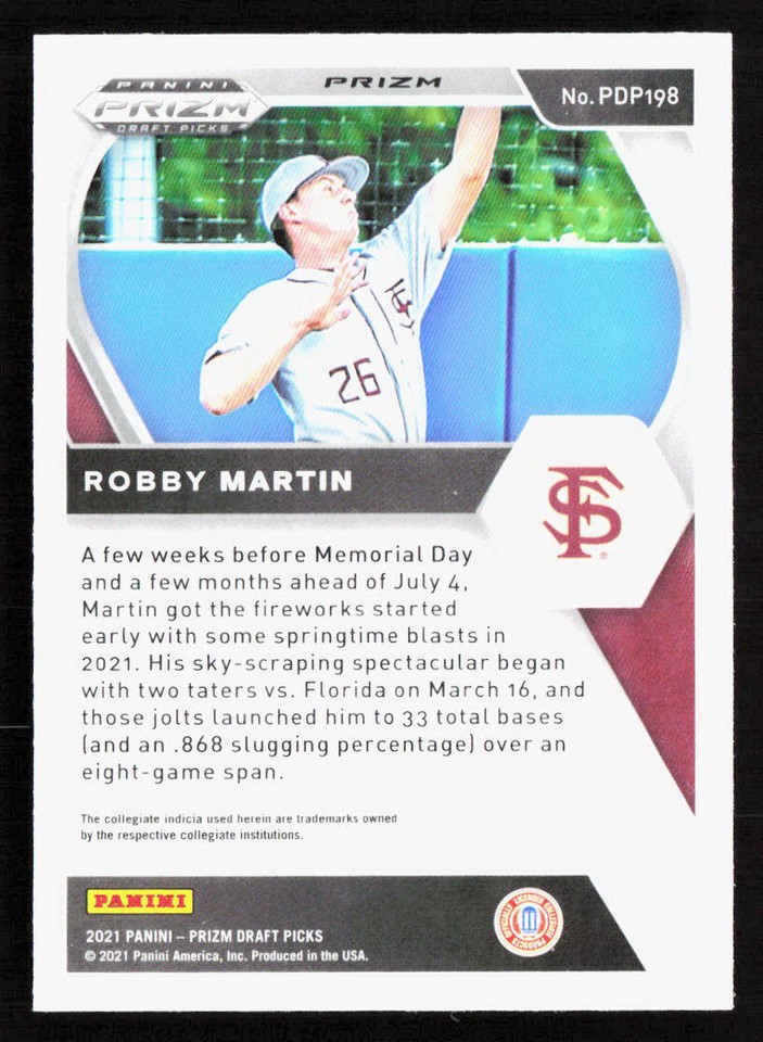 2021 Panini Prizm Draft Picks Robby Martin Red #PDP198 Florida State ...