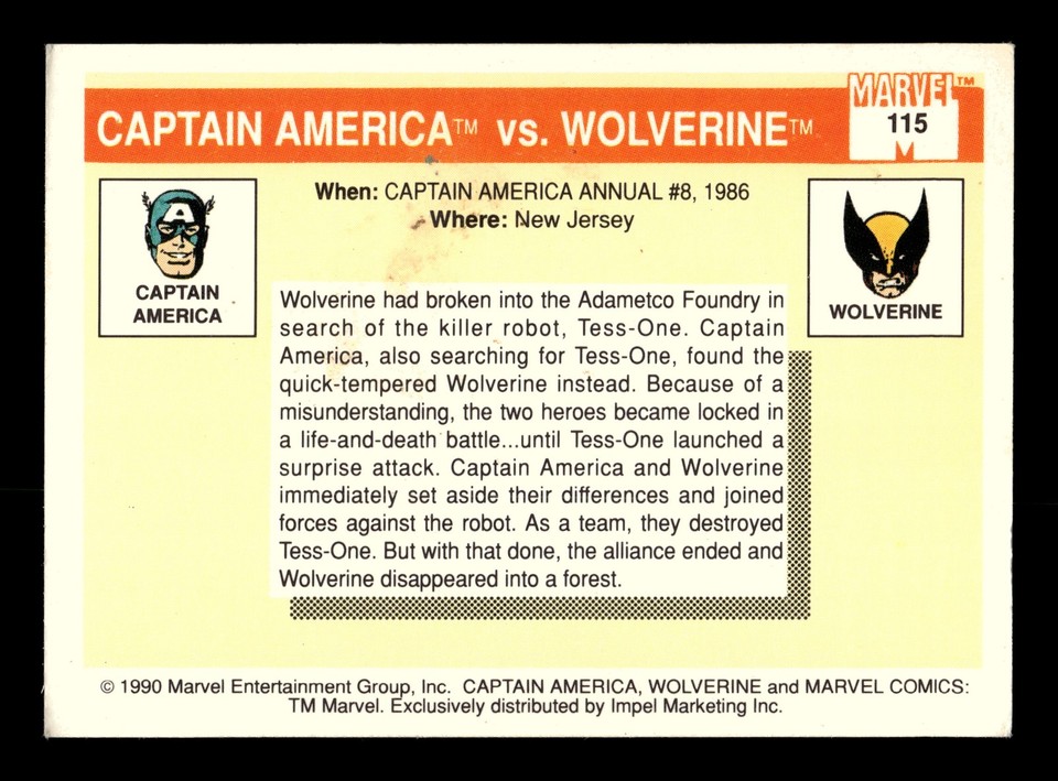 1990 Impel Marvel Universe #115 Captain America vs. Wolverine | eBay
