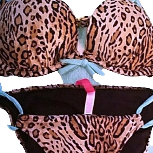 Victoria's Secret Leopard Bikini Set 36B Top & SP Bottom Animal Print ...