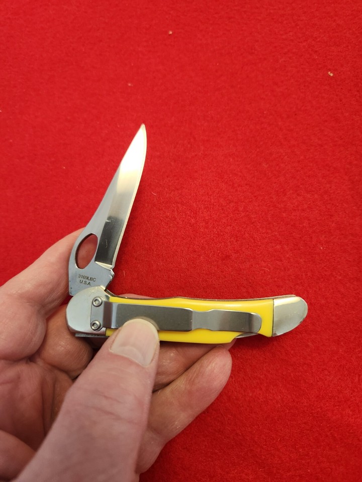 Moore Maker USA 3109 LBC Lock Back Knife Yellow Delrin Handles W/Clip ...
