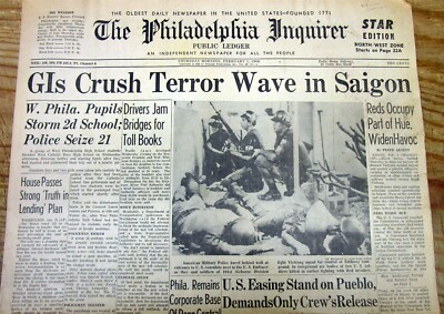1968 headline display newspaper THE TET OFFENSIVE begins during THE ...