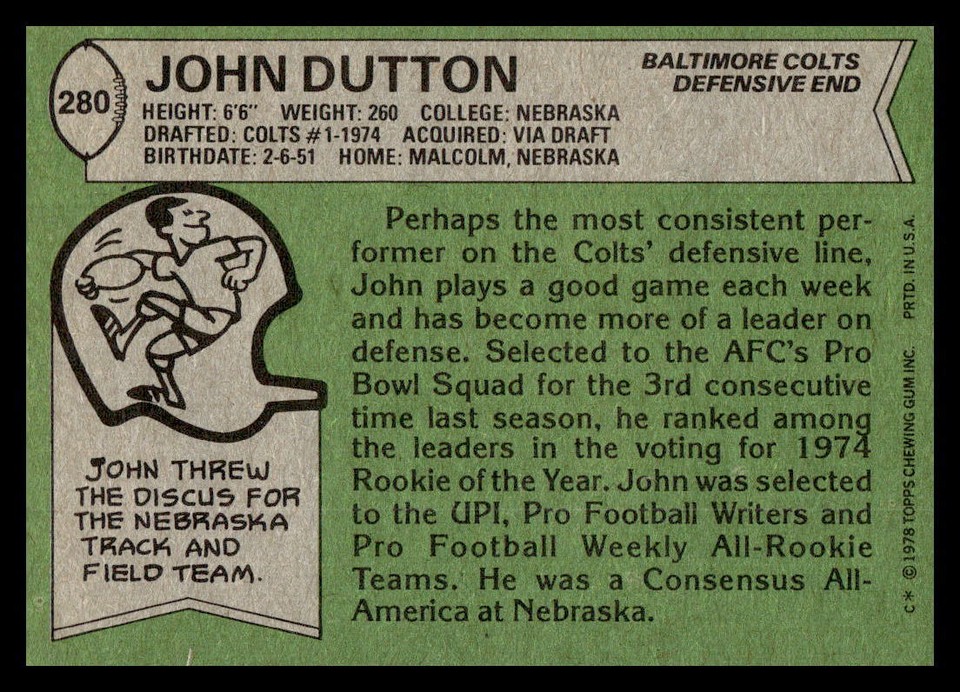 1978 Topps 280 John Dutton Baltimore Colts | eBay