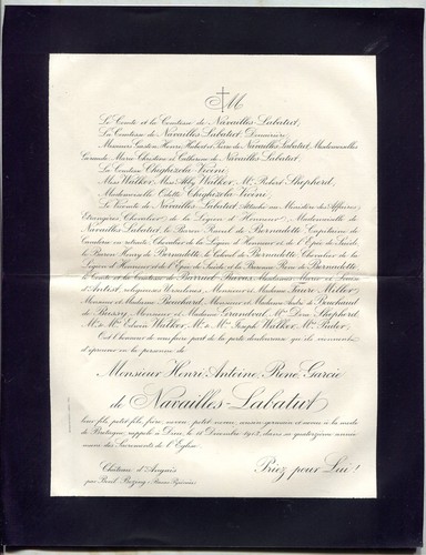 faire-part de décès de Mr. Henri Antoine René Garcie de Navailles ...