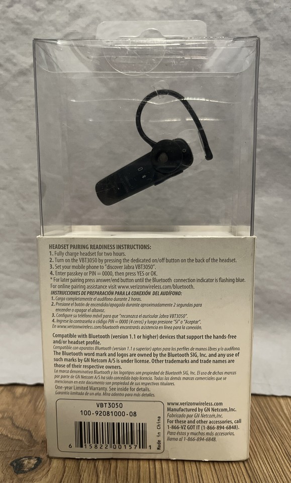 Jabra VBT3050 Universal Wireless Bluetooth Headset Verizon NEW SILVER ...