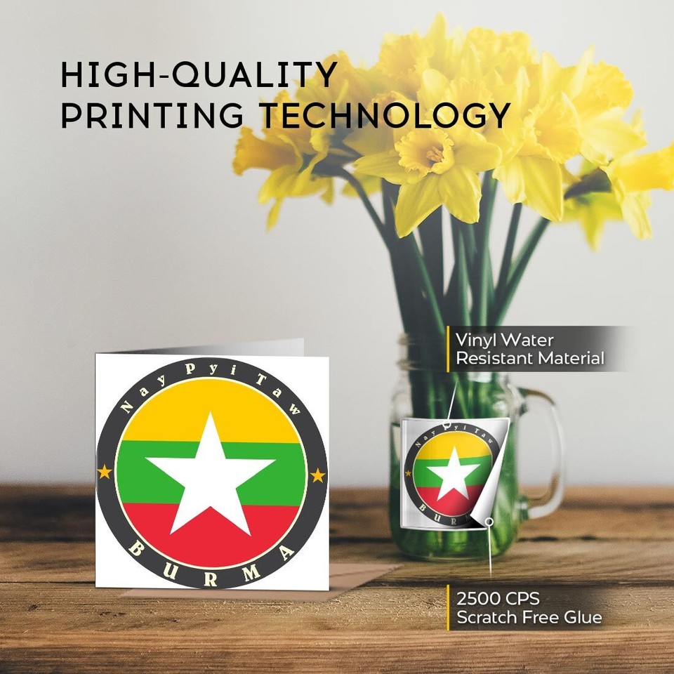 1 x Greeting Card & Sticker Set - Burma Nay Pyi Taw Burmese Flag #5635 ...
