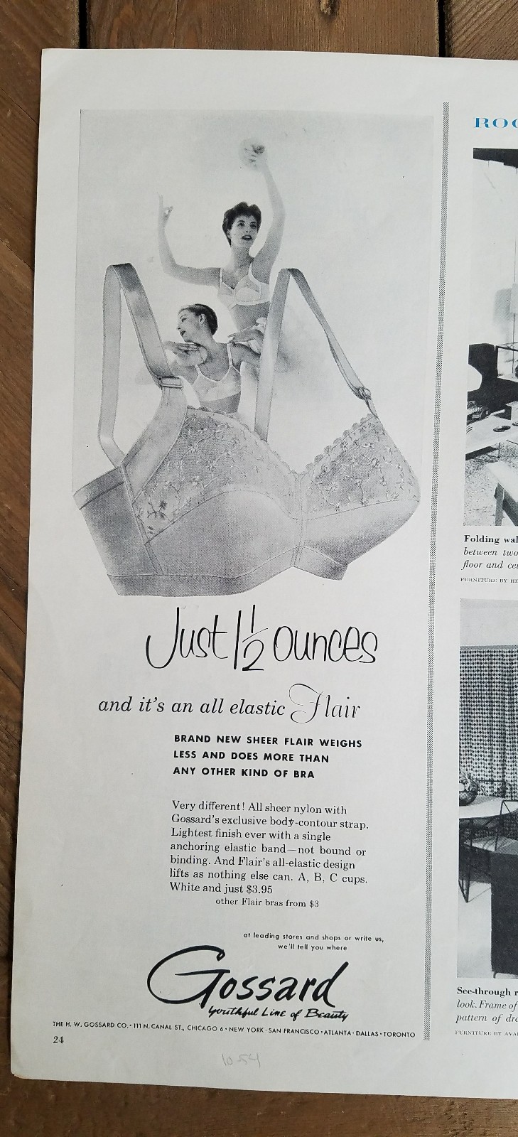 1954 women's Gossard elastic flare bra just one and a half ounces ...