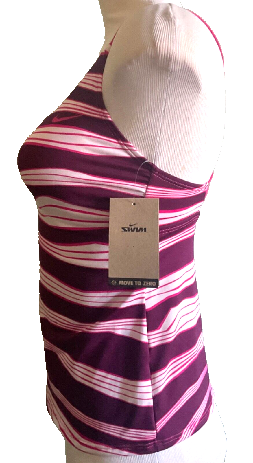 NEW Nike Womens SMALL Swim Top Move to Zero Carbon Recycled Striped ...