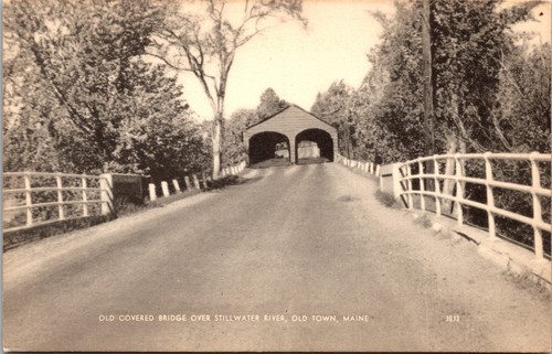 Postcard Old Town Maine Old Covered Bridge Over Stillwater River | eBay