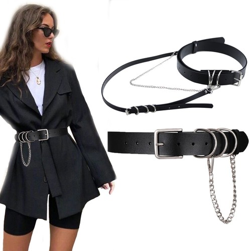 Gothic Silver Buckle Women Punk Belts PU Leather Waistband Jeans Waist ...