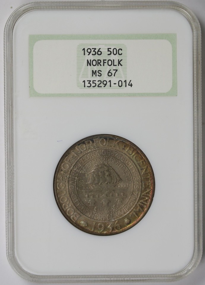 1936 Norfolk Silver Commemorative 50C MS 67 NGC Old Fatty Holder Toned | eBay