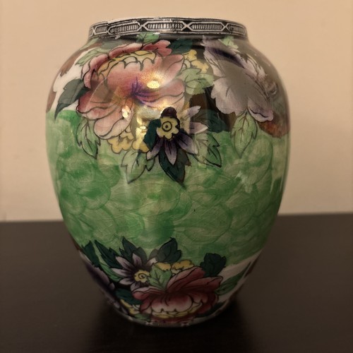Vintage Maling Lustre Ware Green Peony Rose Vase | eBay UK