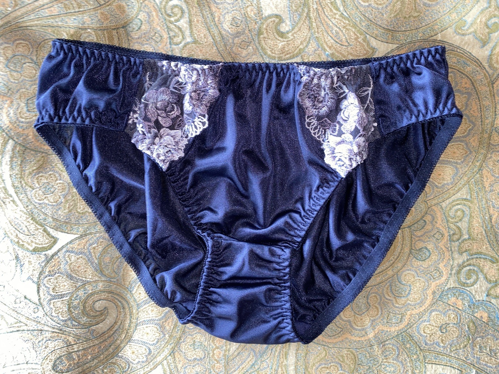 Enchanting Navy Nylon Tricot Lace Trim Sexy Hi-Cut S … - Gem
