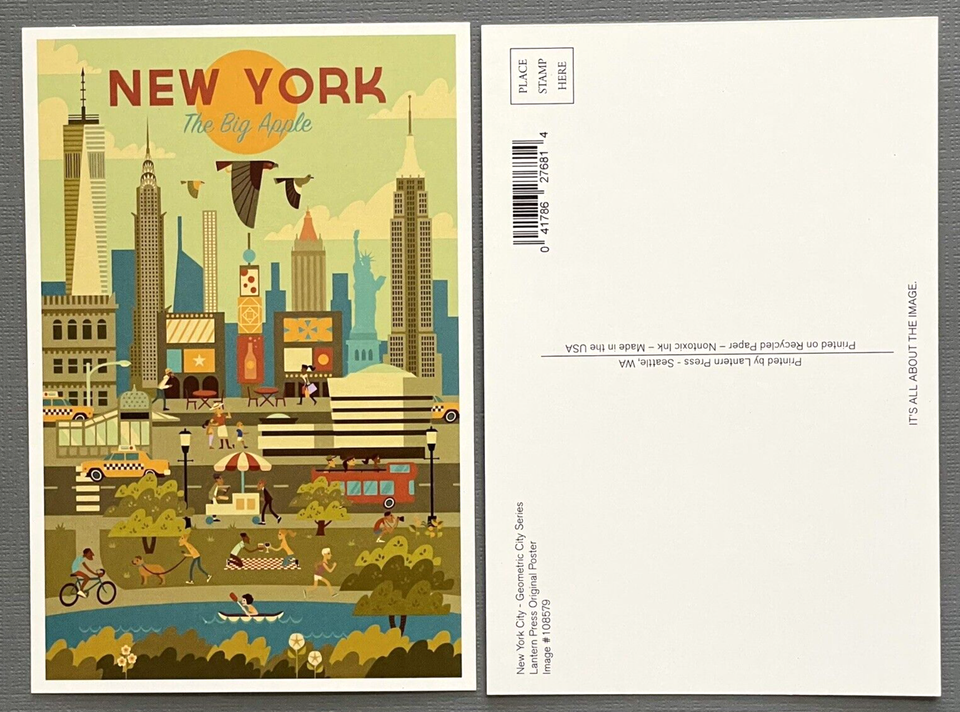 New York City, NY -Geometric City Series - Lantern Press Postcard | eBay