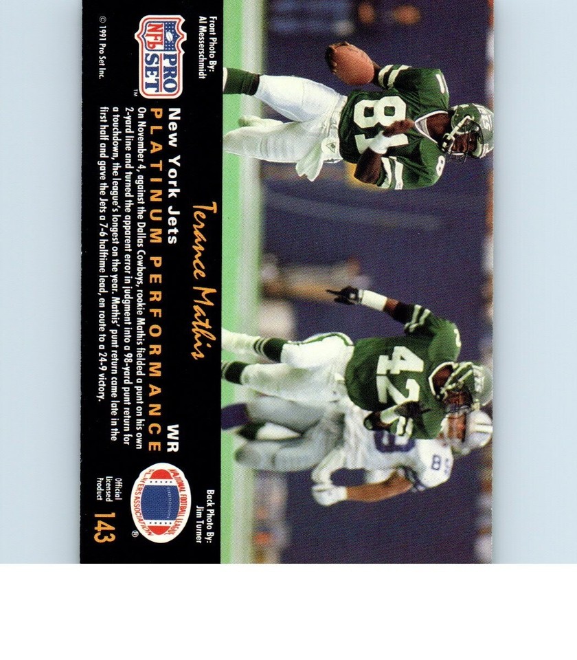 Terance Mathis 143 Jets 1991 Pro Set Football Trading Card | eBay