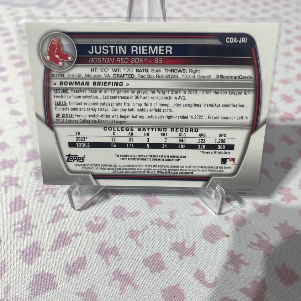 2023 Bowman Draft #CDA-JRI Justin Riemer 1st Prospect Chrome Base Auto ...