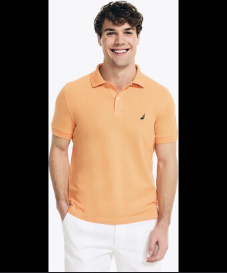 Nautica Classic Fit Polo Shirt Mens Med Peach Orange Casual Short ...