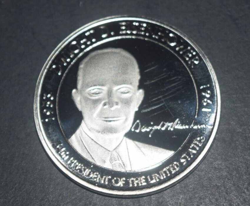 SILVER COLOR CHALLENGE COIN: PROOF DWIGHT D. EISENHOWER (1.50" Diameter ...