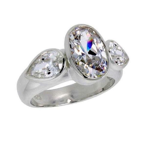 Sterling Silver Bezel Set Engagement CZ Ring w/ 11x9mm (4 ct) Oval Cut ...