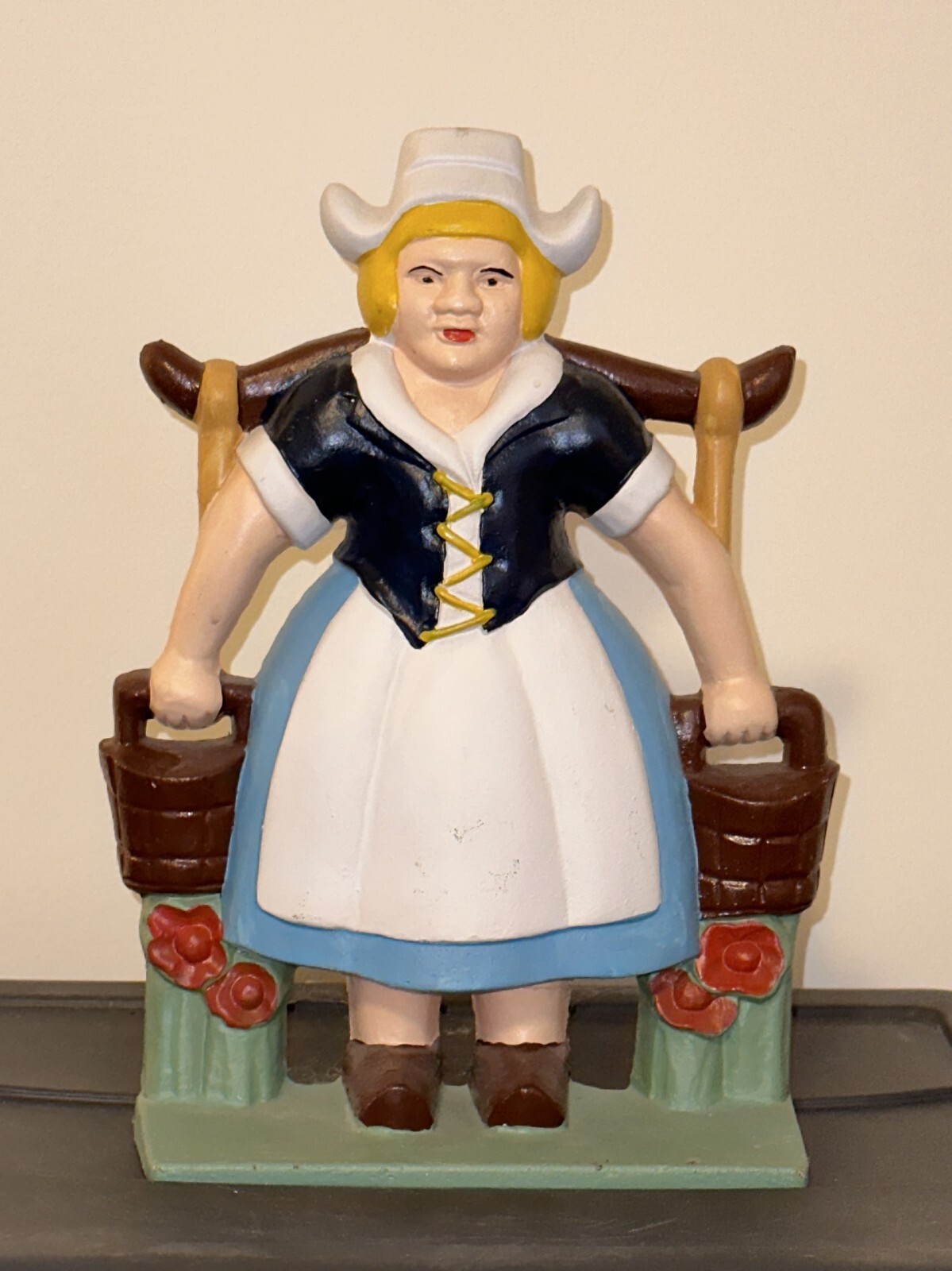 Cast Iron Very Large Dutch Girl Carrying Pails Doorstop - 13 1/2 Inches ...