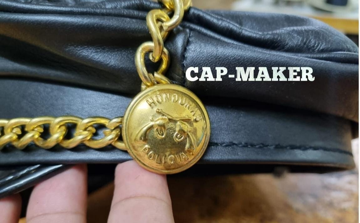 Finest Soft Real Leather Muir cap peaked cap with chain, biker cap ...