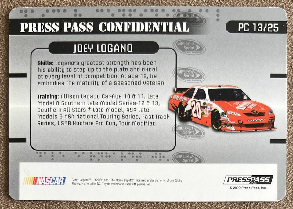 2009 Press Pass Stealth Confidential Silver Joey Logano #PC13 NASCAR Parallel | eBay