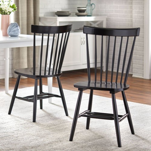 Set of 2 Venice High Back Contemporary Windsor Dining Chairs Black ...