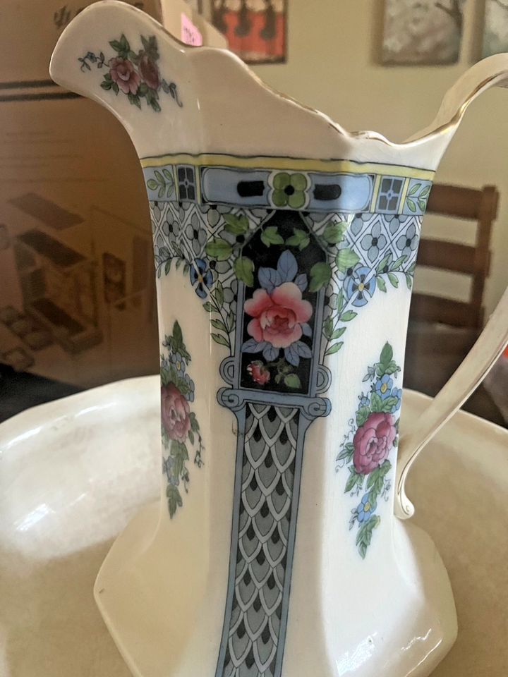 Vintage Devon Ware Fielding Floral Wash Bowl Pitcher Basin Set Circa ...