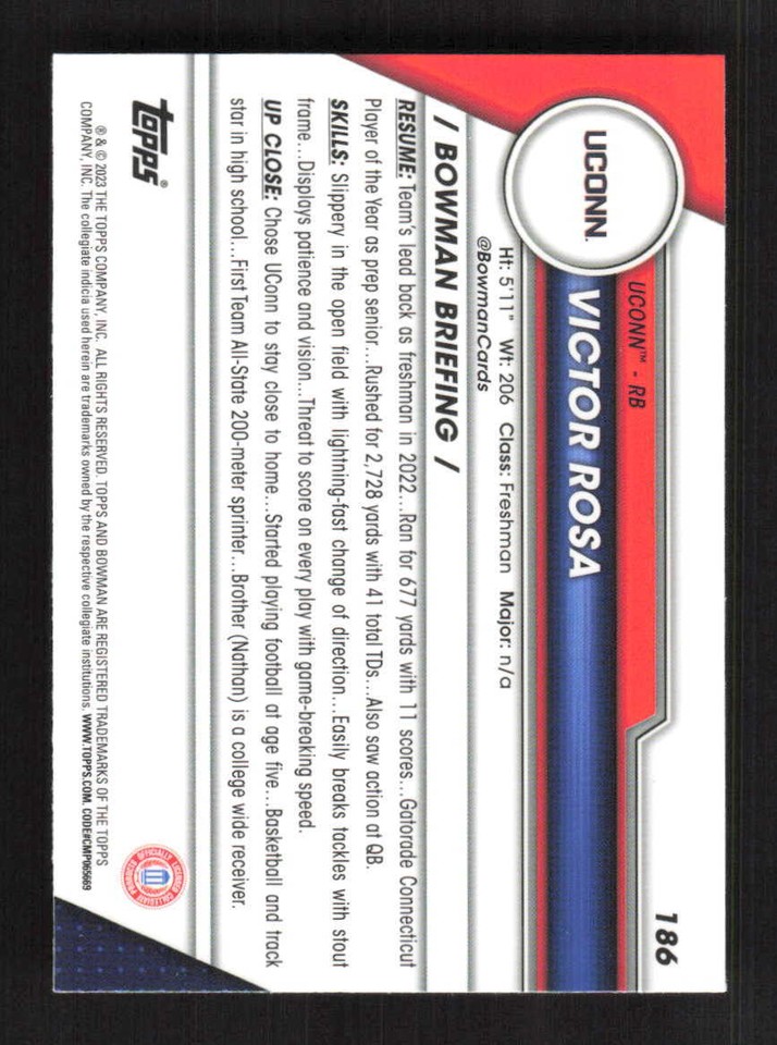 Victor Rosa 2023 Bowman University Chrome X-Fractor Connecticut Huskies ...