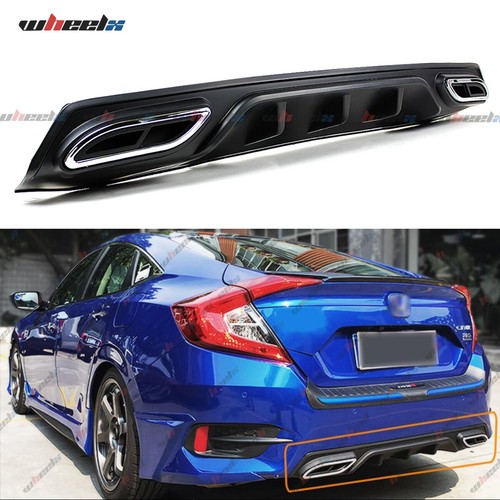Fit For 2016-2021 Honda Civic Rear Bumper Diffuser Lip W/ Decorative ...