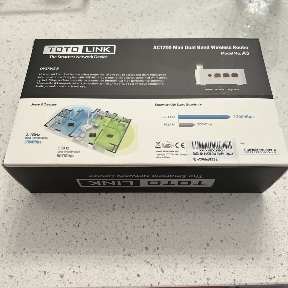 Totolink MINI AC1200 Wireless Dual Band Gigabit Router MODEL:A3 | eBay