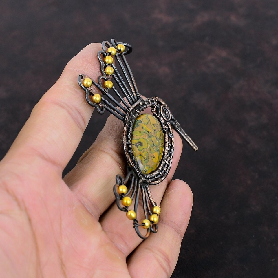 Fruit Jasper Wire Wrapped Bird Pendant Handcrafted Copper Partywear 4. ...