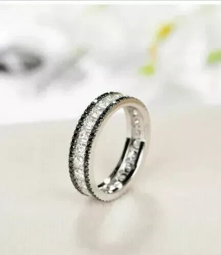 2Ct Round Cut Simulated White & Black Diamond Wedding Band 14K White ...