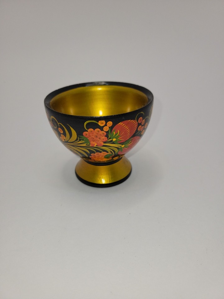 Russian Wooden Folk Art Khokhloma Black, Red Gold Trinket Bowl ...