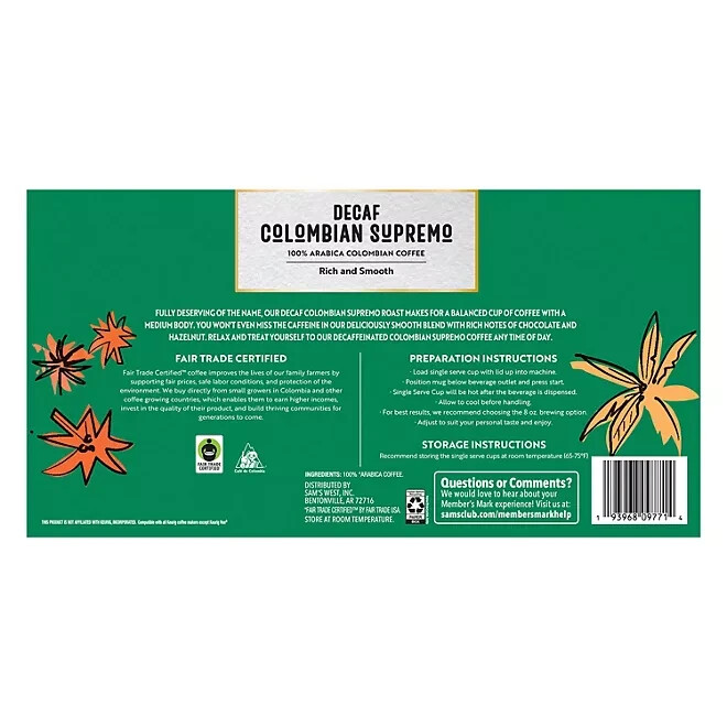Member's Mark Decaf Colombian Mild Roast Coffee Pods, 80 ct. FREE ...