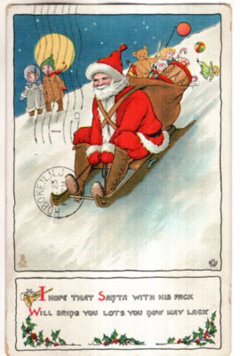 ANTIQUE CHRISTMAS Postcard (RAPHAEL TUCK) SANTA CLAUS ON SLED, TOYS ...