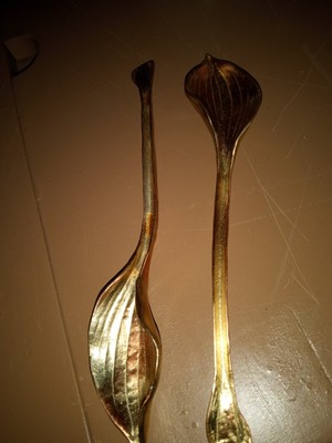 Michael Michaud Hasta Leaf Serving Spoons Table Art Pewter Silver Gold ...