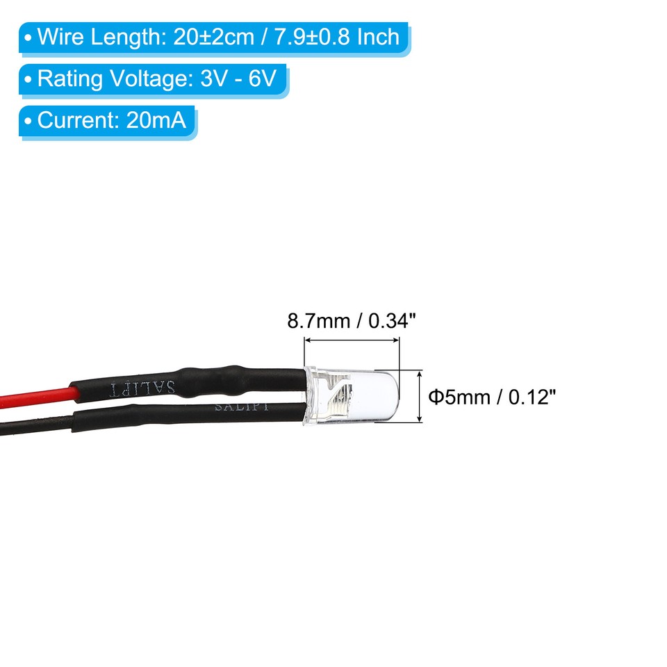 12 x LED Light Emitting Diodes 3V-6V 5mm Pre Wired Mini LED Lamp Bulb ...