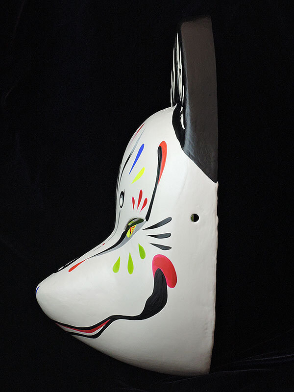 Komendo Full Face Fox Mask White Gakushi Kitsune Hand Made Painted ...