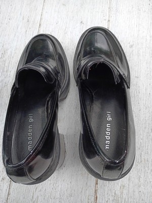 Madden Girl Smarty Loafers Womens 8.5 Chunky Heel Shoes Black Platform ...