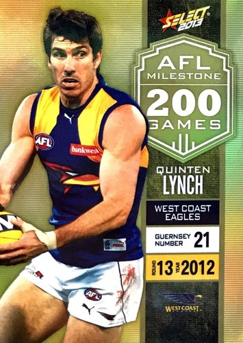 2013 AFL SELECT QUINTEN LYNCH WEST COAST EAGLES 200 GAMES MILESTONE ...