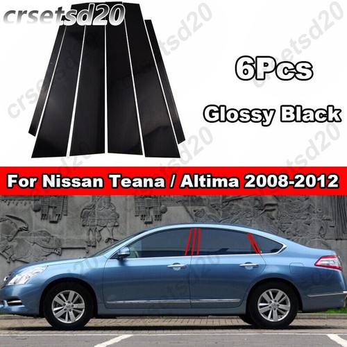 For 2008-2012 Nissan Altima 6Pcs Glossy Black Window Pillar Post Trim ...