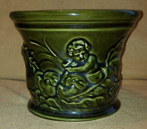 Vintage Bretby Pottery Green Jardiniere Planter 1000 - Horses/Cherubs ...